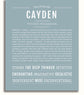 Cayden Personalized Name Meaning Art Prints – Name Stories