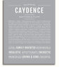 Caydence Personalized Name Meaning Art Prints – Name Stories