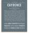 Caydence Personalized Name Meaning Art Prints – Name Stories