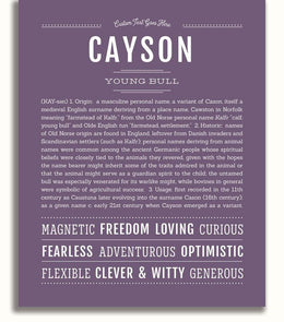 Cayson Personalized Name Meaning Art Prints – Name Stories