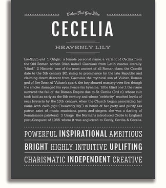 Cecelia Personalized Name Meaning Art Prints – Name Stories