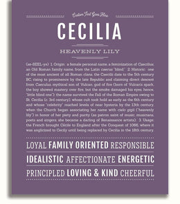 Cecilia Personalized Name Meaning Art Prints – Name Stories