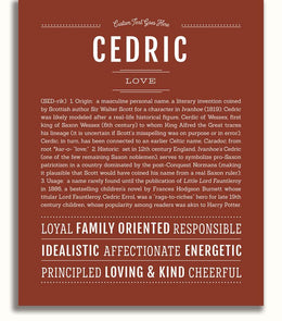 Cedric Personalized Name Meaning Art Prints – Name Stories