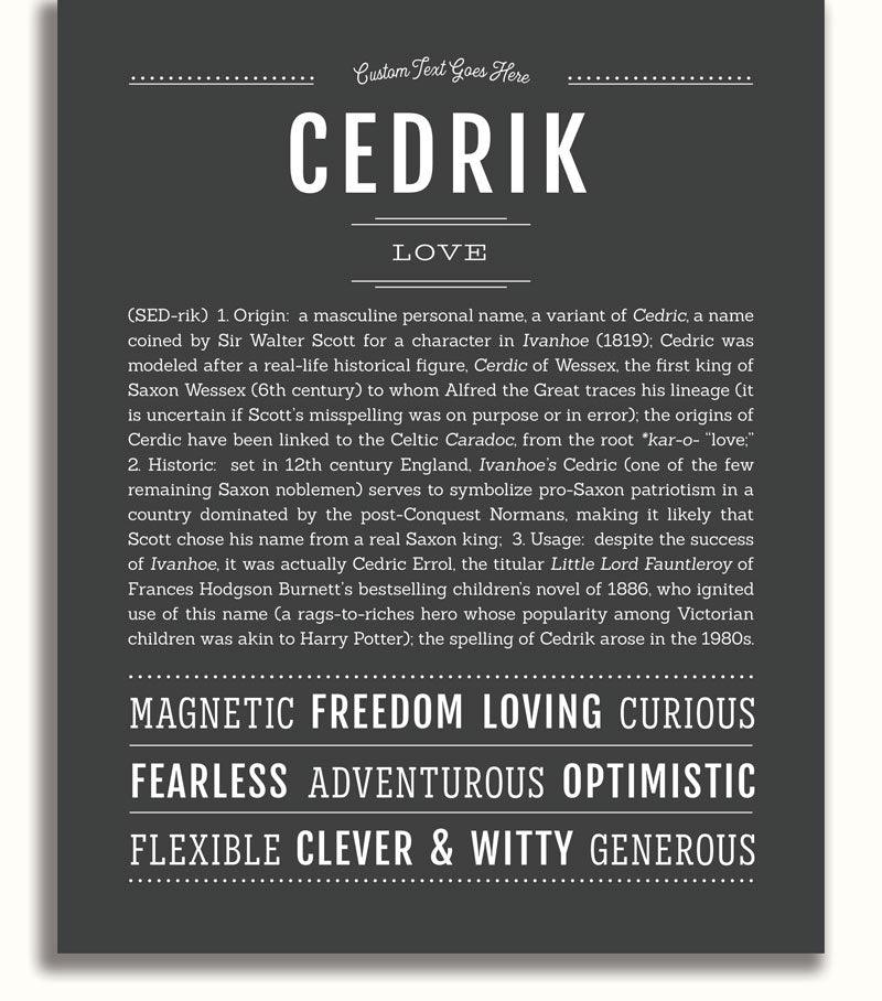 Cedrik Personalized Name Meaning Art Prints – Name Stories