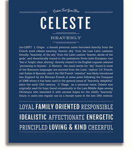 Celeste Personalized Name Meaning Art Prints – Name Stories