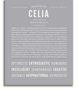 Celia Personalized Name Meaning Art Prints – Name Stories