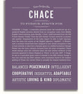 Chace Personalized Name Meaning Art Prints – Name Stories