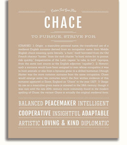 Chace Personalized Name Meaning Art Prints – Name Stories