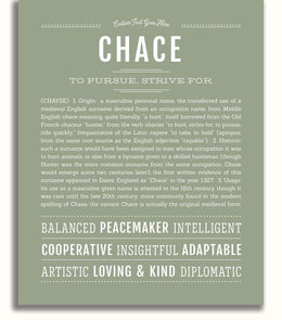 Chace Personalized Name Meaning Art Prints – Name Stories
