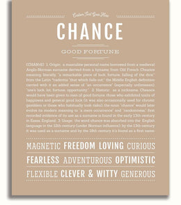 Chance Personalized Name Meaning Art Prints – Name Stories