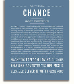 Chance Personalized Name Meaning Art Prints – Name Stories