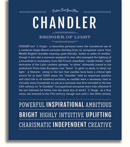 Chandler Personalized Name Meaning Art Prints – Name Stories