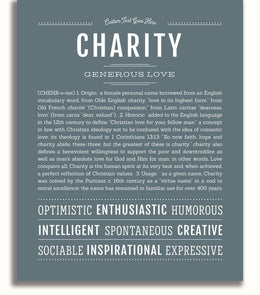 Charity Personalized Name Meaning Art Prints – Name Stories