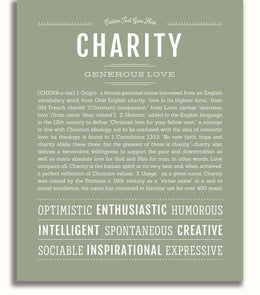 Charity Personalized Name Meaning Art Prints – Name Stories
