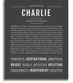 Charlie Personalized Name Meaning Art Prints – Name Stories