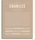 Charlize Personalized Name Meaning Art Prints – Name Stories