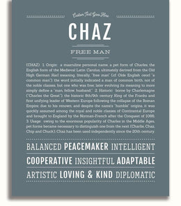 Chaz Personalized Name Meaning Art Prints – Name Stories