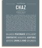 Chaz Personalized Name Meaning Art Prints – Name Stories