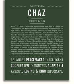 Chaz Personalized Name Meaning Art Prints – Name Stories