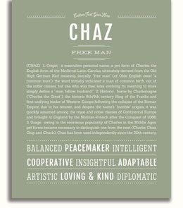 Chaz Personalized Name Meaning Art Prints – Name Stories