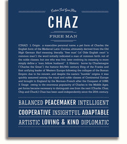 Chaz Personalized Name Meaning Art Prints – Name Stories