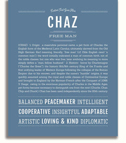 Chaz Personalized Name Meaning Art Prints – Name Stories