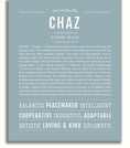 Chaz Personalized Name Meaning Art Prints – Name Stories