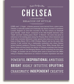 Chelsea Personalized Name Meaning Art Prints – Name Stories