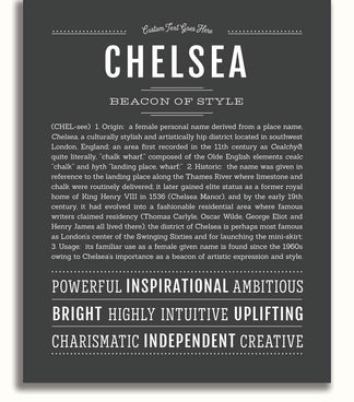 Chelsea Personalized Name Meaning Art Prints – Name Stories
