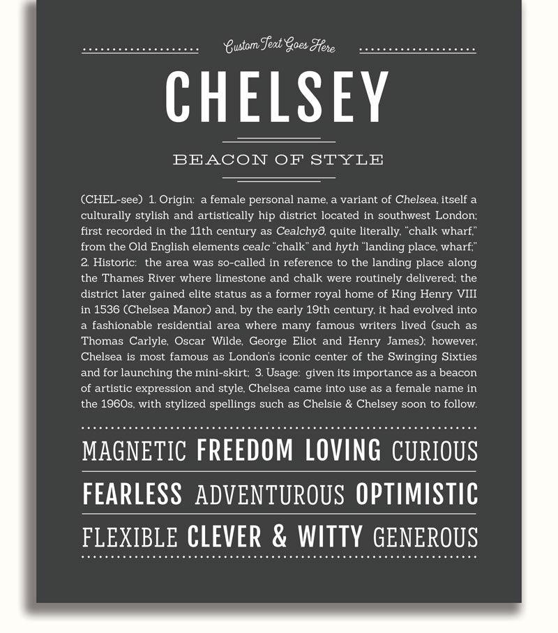 Chelsey Personalized Name Meaning Art Prints – Name Stories