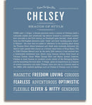 Chelsey Personalized Name Meaning Art Prints – Name Stories