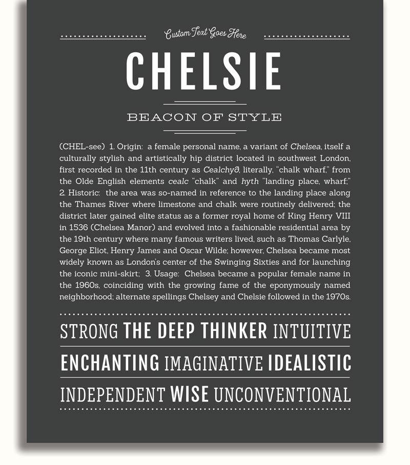 Chelsie Personalized Name Meaning Art Prints – Name Stories