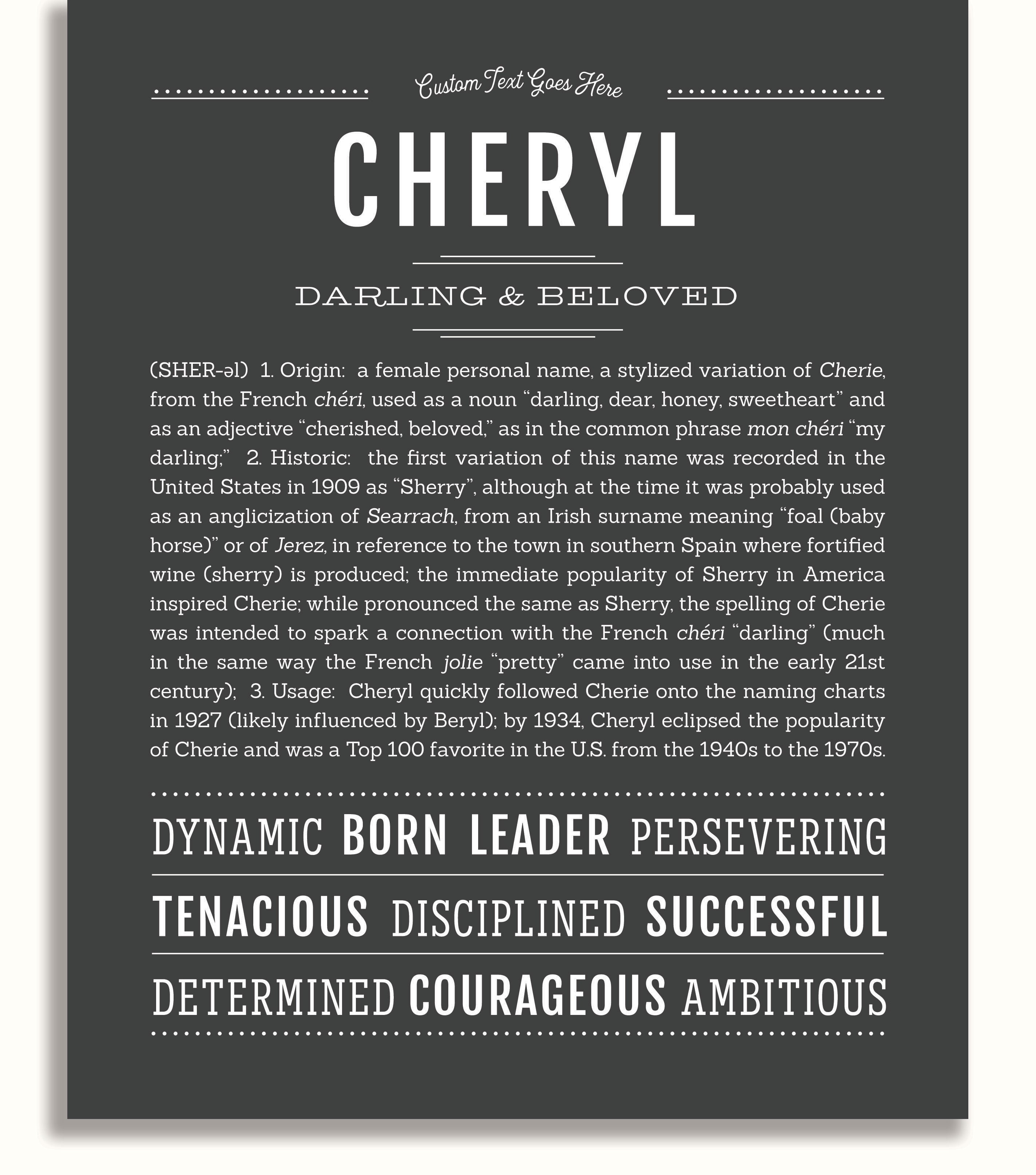 Cheryl Personalized Name Meaning Art Prints – Name Stories