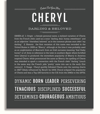 Cheryl Personalized Name Meaning Art Prints – Name Stories