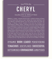 Cheryl Personalized Name Meaning Art Prints – Name Stories
