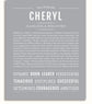 Cheryl Personalized Name Meaning Art Prints – Name Stories