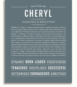 Cheryl Personalized Name Meaning Art Prints – Name Stories