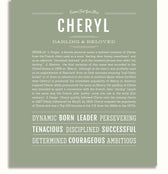 Cheryl Personalized Name Meaning Art Prints – Name Stories