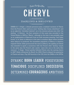 Cheryl Personalized Name Meaning Art Prints – Name Stories