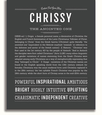 Chrissy Personalized Name Meaning Art Prints – Name Stories