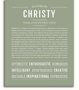 Christy Personalized Name Meaning Art Prints – Name Stories