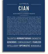 Cian Personalized Name Meaning Art Prints – Name Stories