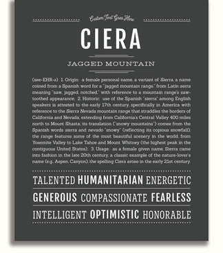 Ciera Personalized Name Meaning Art Prints – Name Stories