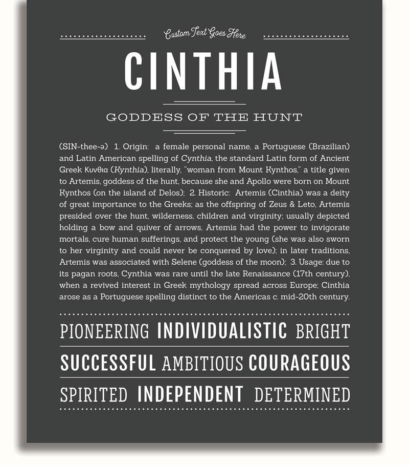 Cinthia Personalized Name Meaning Art Prints – Name Stories