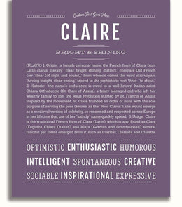 Claire Personalized Name Meaning Art Prints – Name Stories