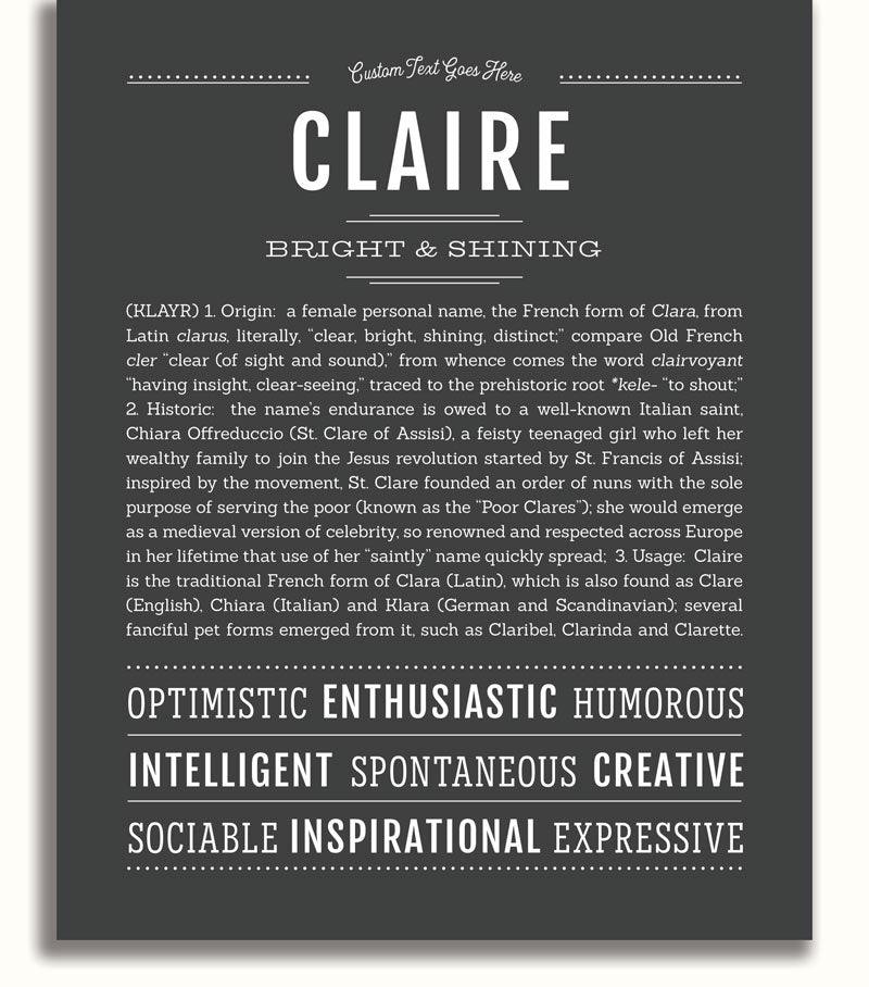Claire Personalized Name Meaning Art Prints – Name Stories