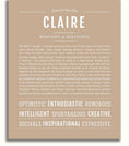 Claire Personalized Name Meaning Art Prints – Name Stories