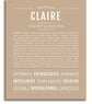 Claire Personalized Name Meaning Art Prints – Name Stories