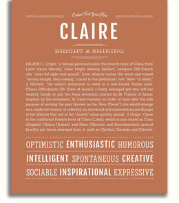 Claire Personalized Name Meaning Art Prints – Name Stories