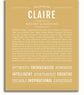 Claire Personalized Name Meaning Art Prints – Name Stories